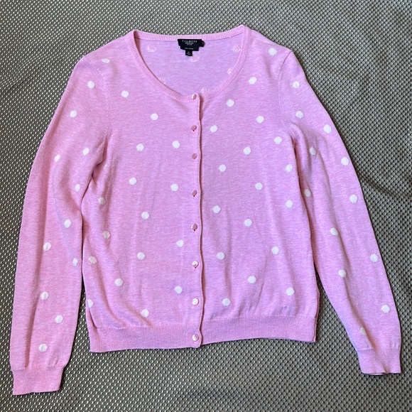 Talbots | Sweaters | Pinkwhite Polka Dot Cardigan | Poshmark